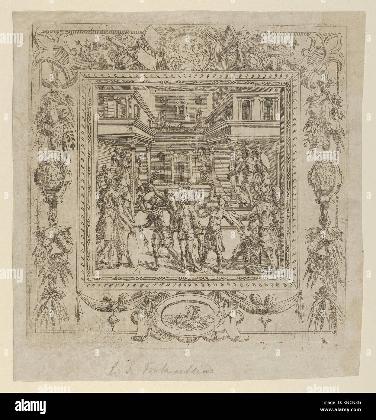 This artwork depicts the Flagellation of Christ, highlighting its ...