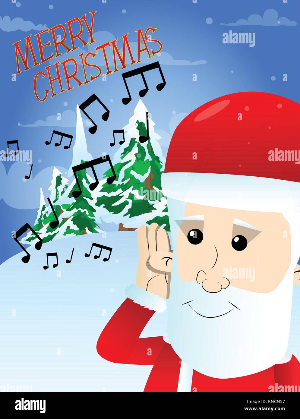Santa Claus holding hand at his ear, listening. Vector cartoon ...