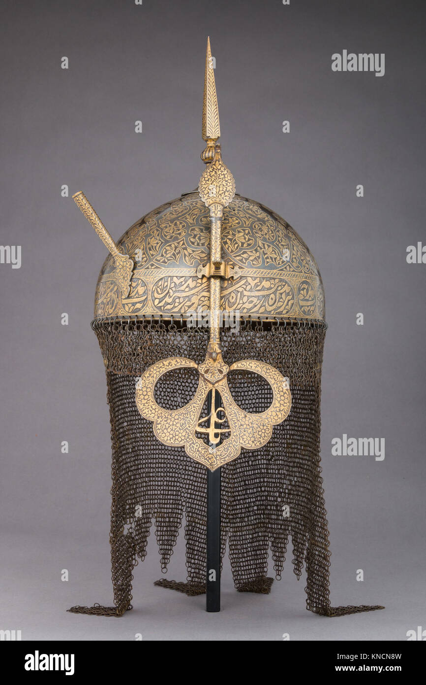This armor set, including helmet, shield, and arm guard, illustrates ...