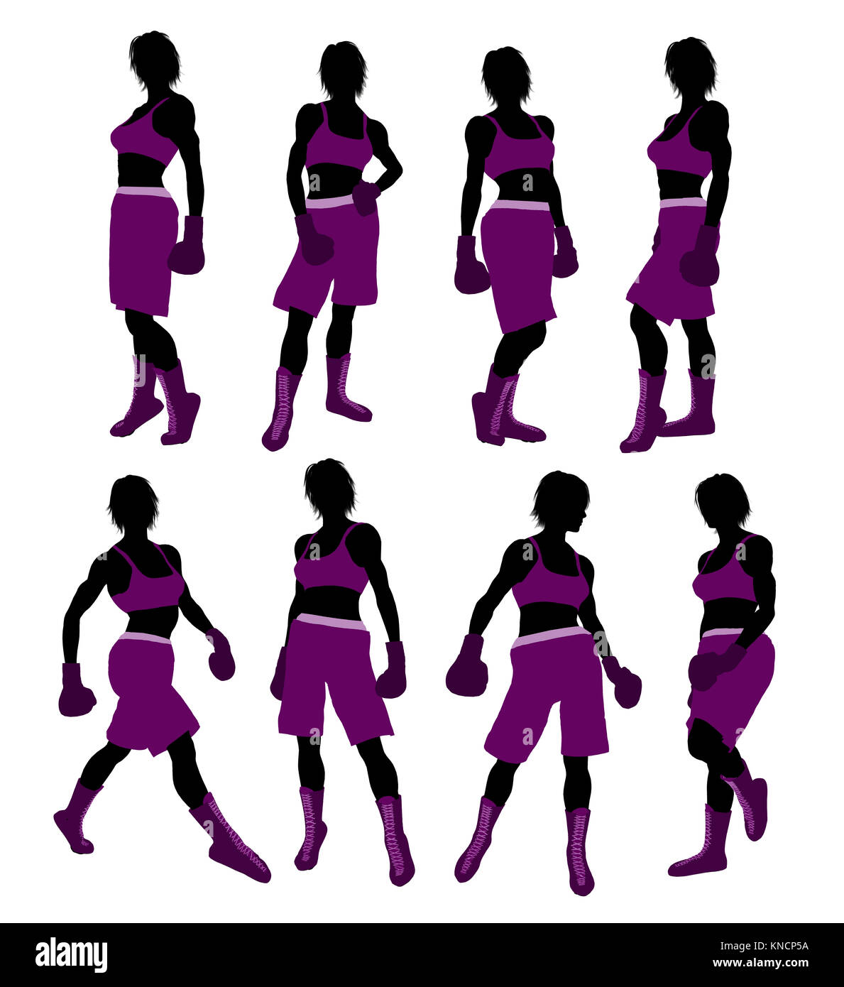 Female boxing art illustration silhouette on a white background Stock ...