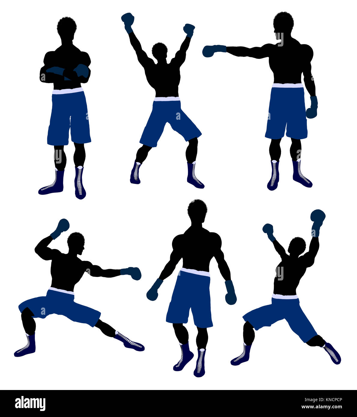 African american male boxing art illustration silhouette on a white ...