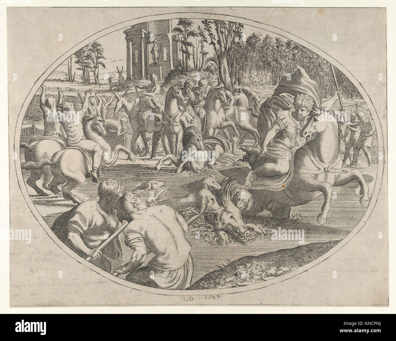 This artwork, *Adonis Pursuing Calydon's Boar*, depicts a mythological ...