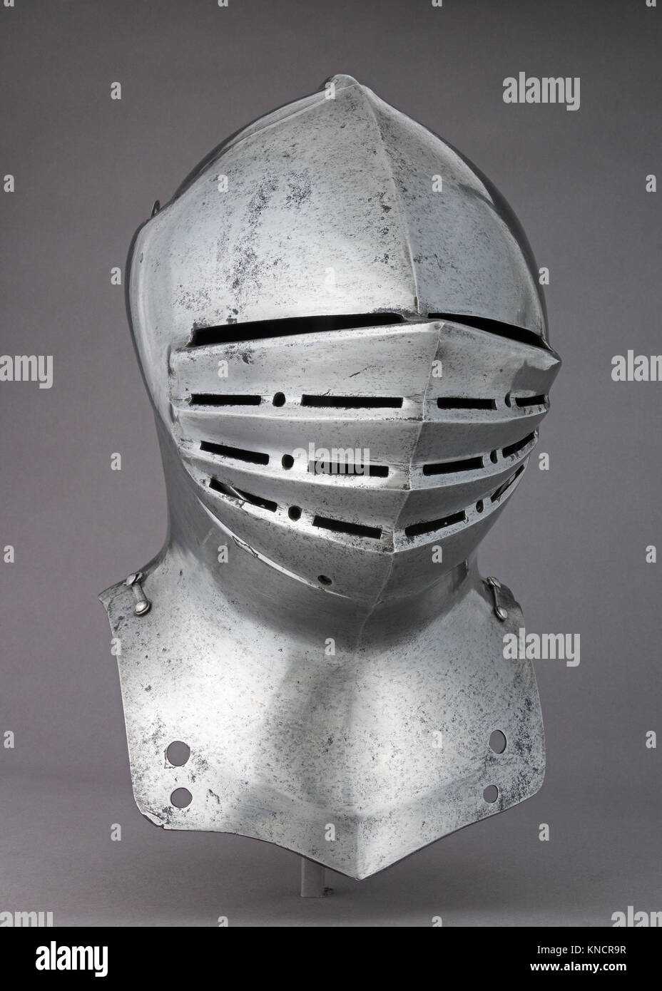 This medieval foot combat helm illustrates protective armor, soldier ...