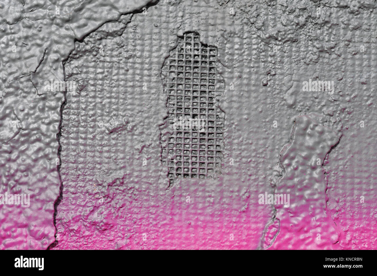 wall with flaking plaster and visible reinforcement fabric Stock Photo ...