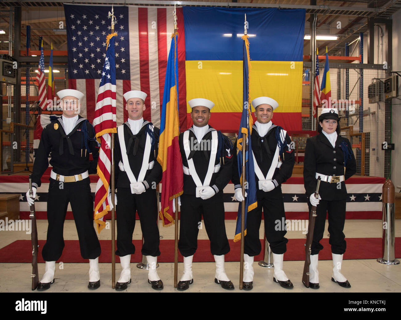 The color guard assigned to Naval Support Facility (NSF) Deveselu pose ...