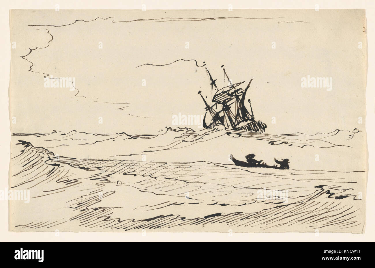 A dramatic drawing by Carl August EhrensvÃ¶rd depicting a storm at sea ...