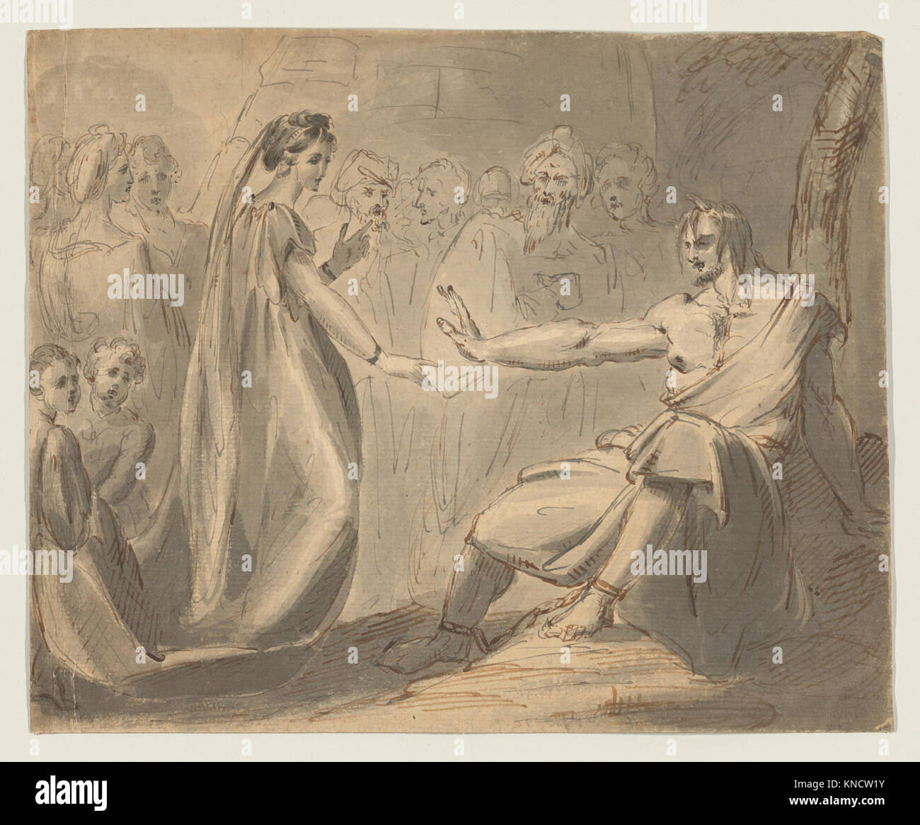 This drawing by William Hamilton depicts a prison scene, illustrating ...