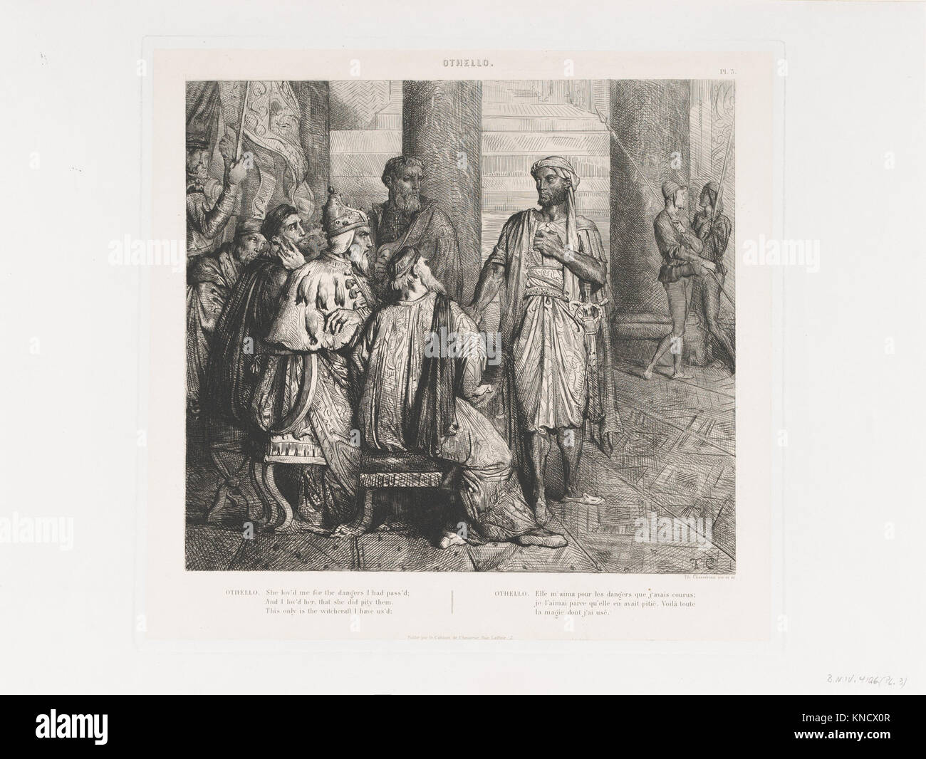 This plate depicts a scene from Othello, where the character speaks of ...