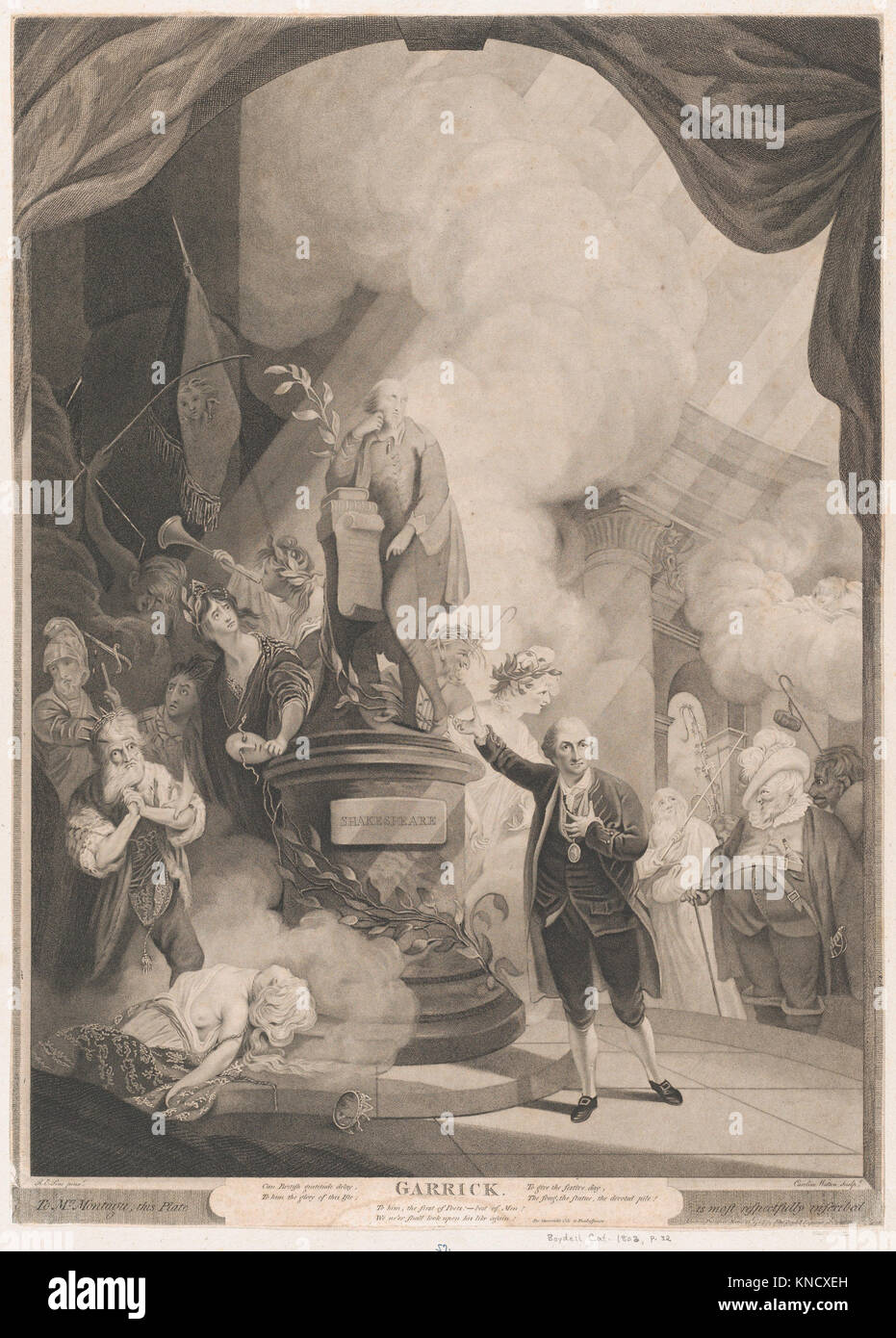 This artwork features Garrick, the renowned actor, delivering the ...