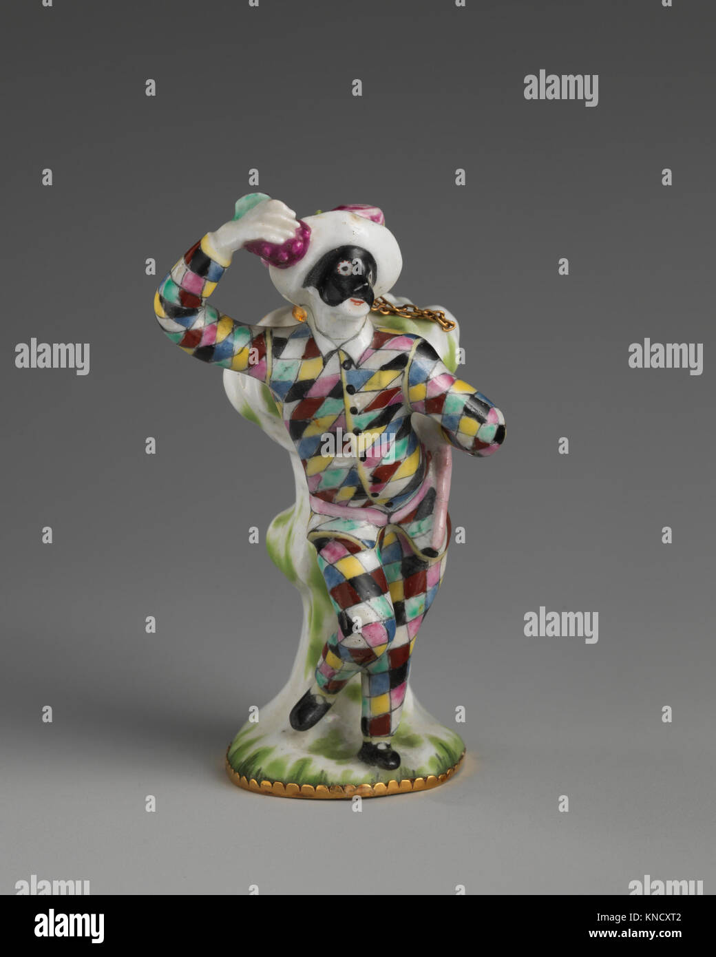 This artwork depicts a Harlequin, a character often seen in commedia ...