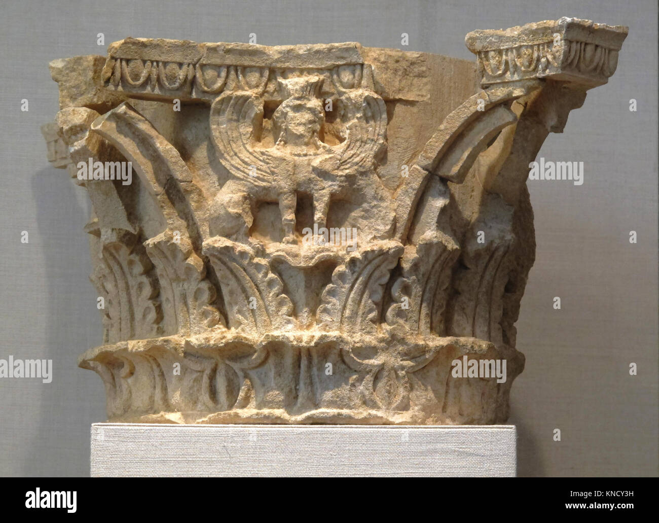 A Corinthian column capital from ancient Greece, with ornate acanthus ...