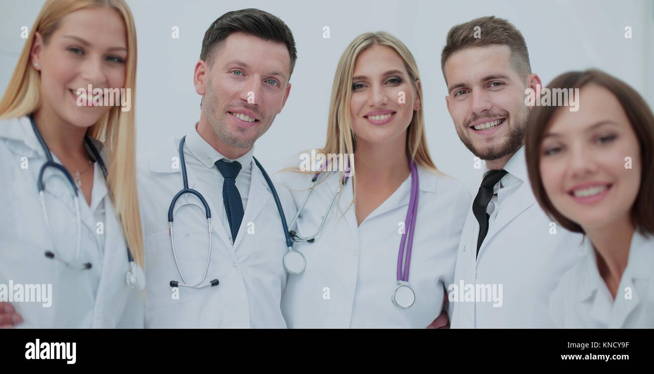 Cheerful team of doctors and interns make selfie Stock Photo - Alamy