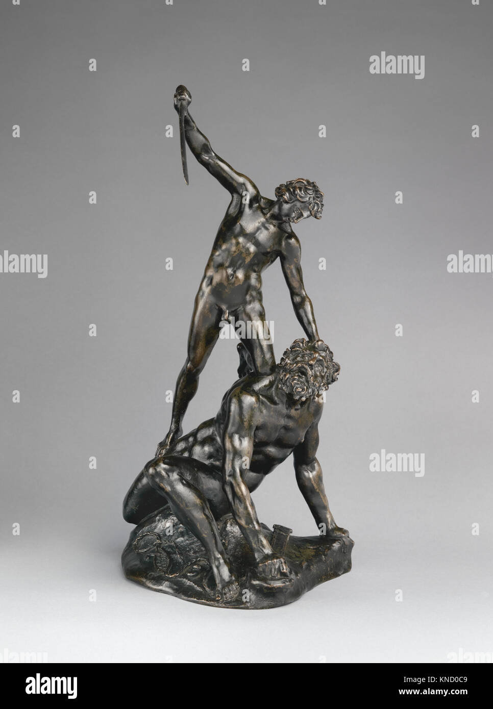 This artwork depicts the biblical story of David and Goliath, showing ...