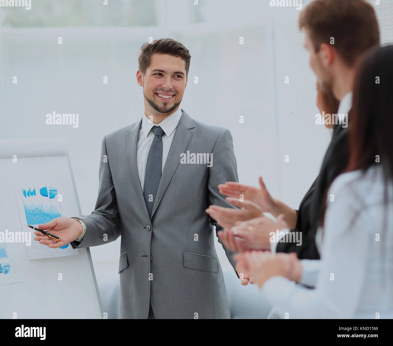 Successful business presentation of a man at the office Stock Photo - Alamy