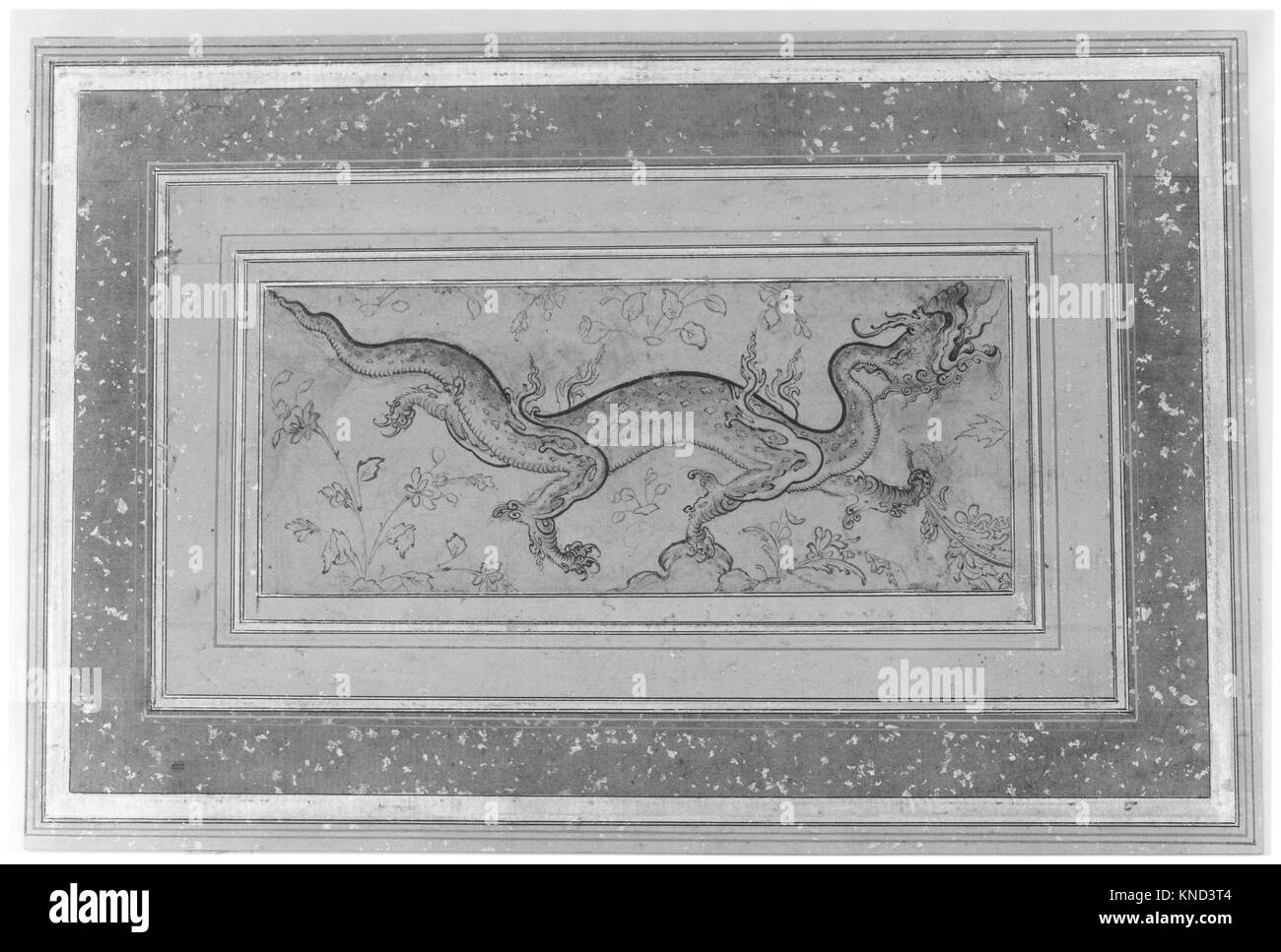 A dragon depicted in a landscape, featuring mythical elements like fire ...