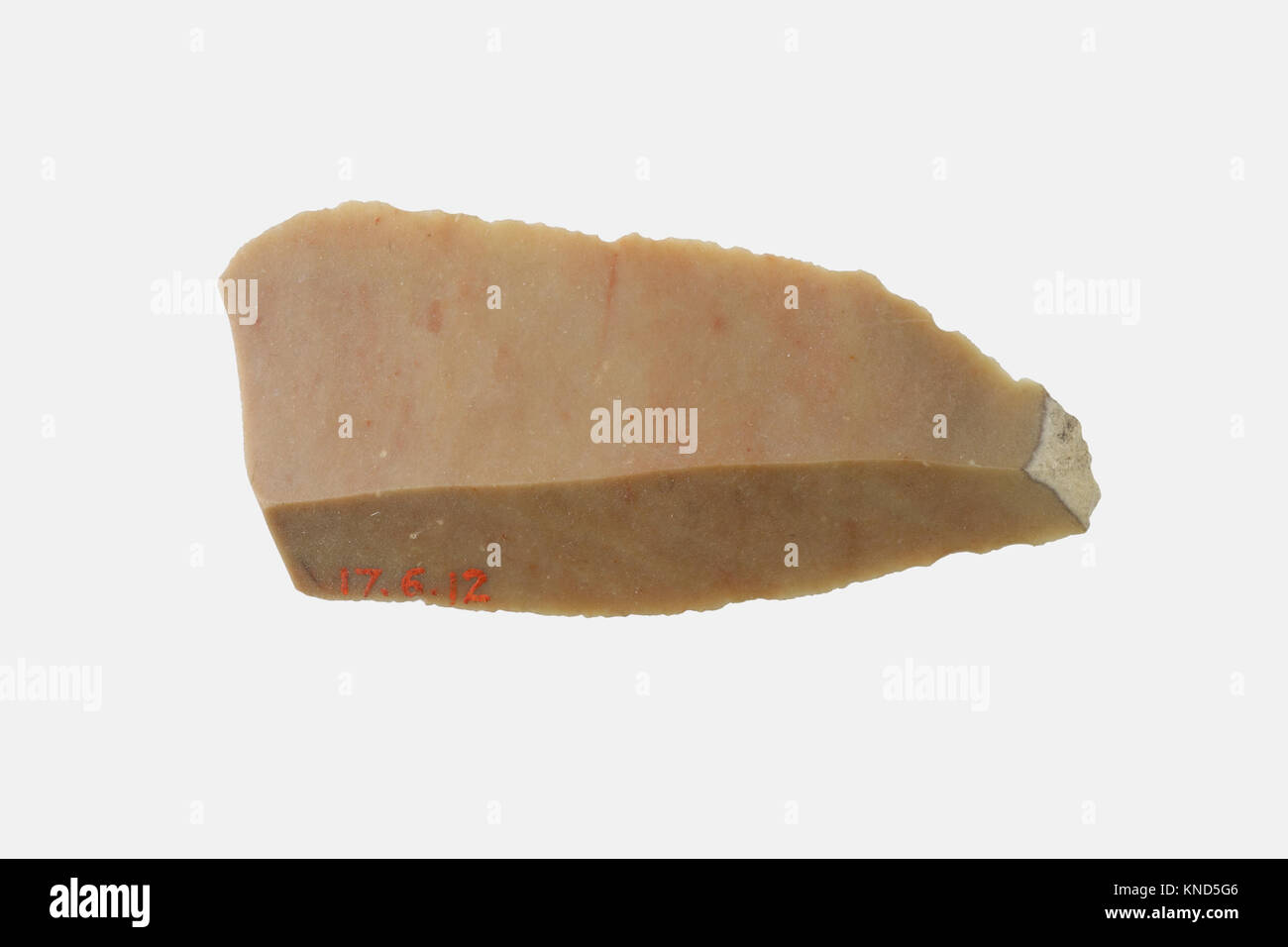 This flint flake is an ancient tool used by early humans, demonstrating ...