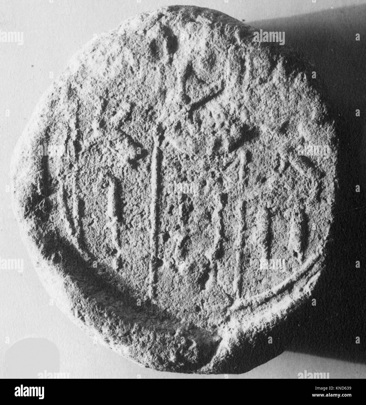 This funerary cone dates from ca. 1550-1295 B.C. and is made of pottery ...