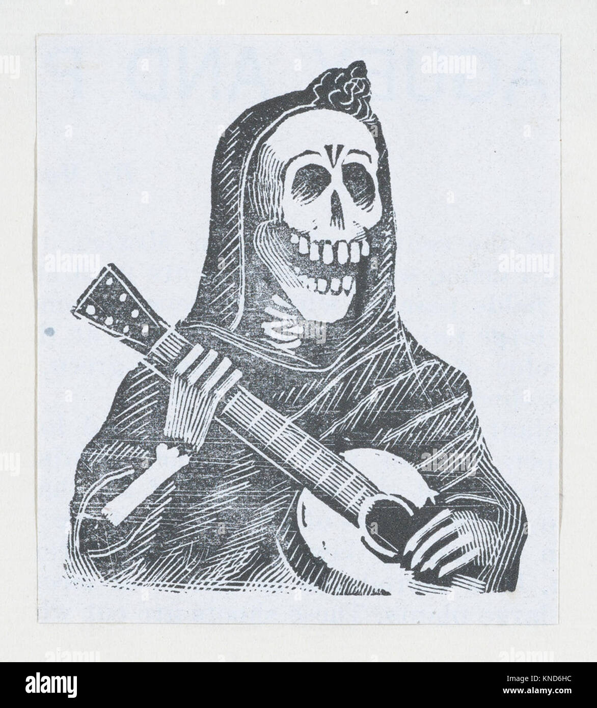 Female skeleton playing the guitar (vignette for the feast of the dead ...