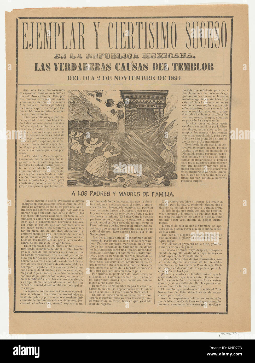 The broadsheet, printed after the November 2, 1894 earthquake ...