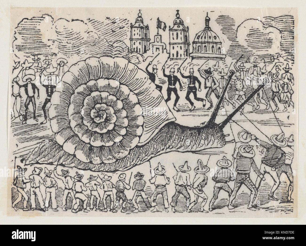 This artwork depicts a fantastical scene of a group of people attacking ...