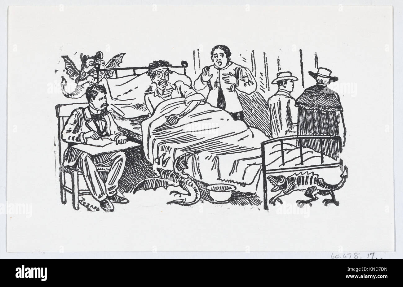 This artwork portrays a madman experiencing vivid visions of monsters ...