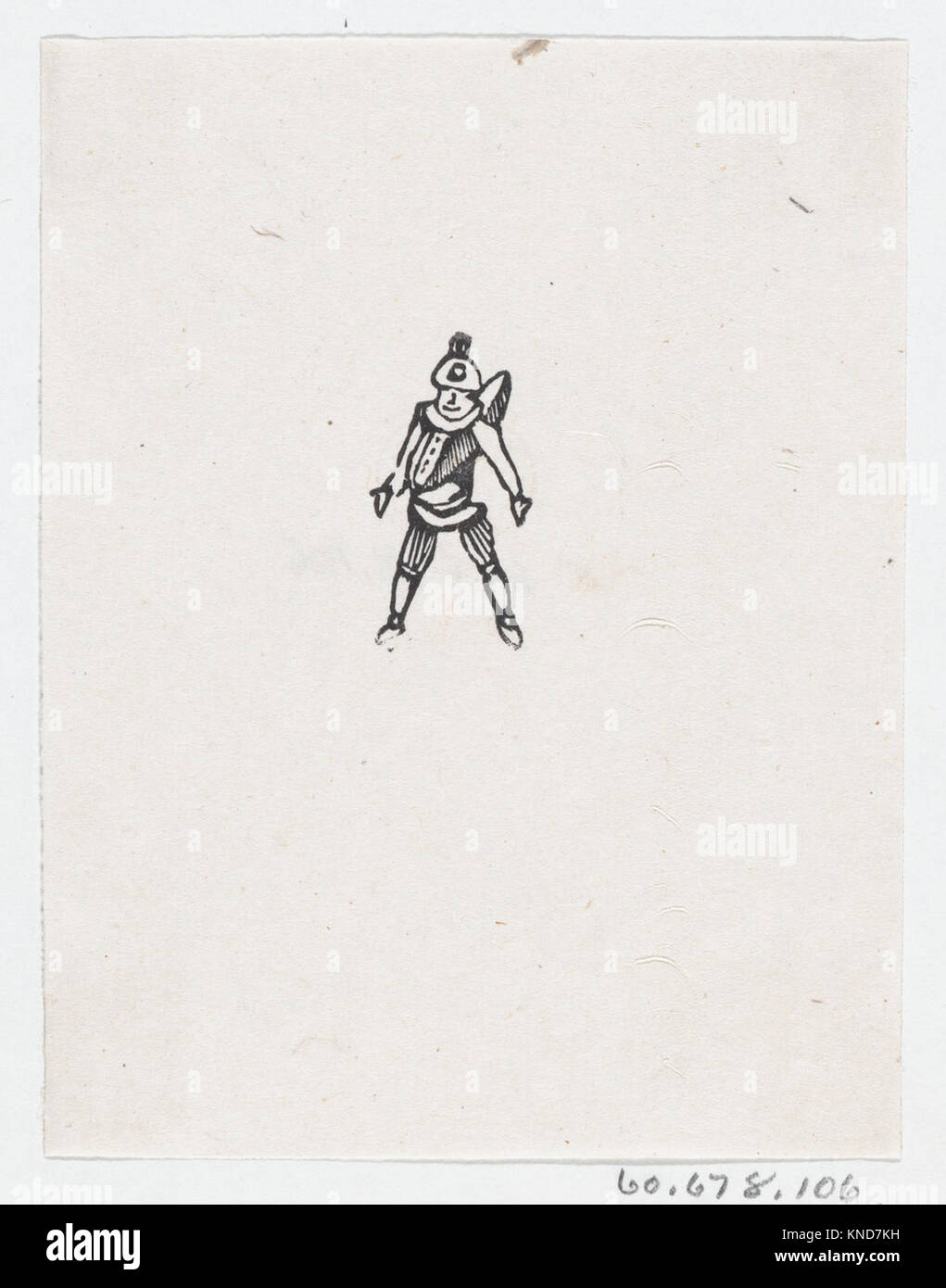 This artwork depicts a man standing in a wide stance with arms at his ...