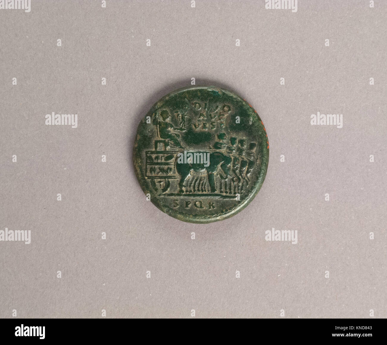 A bronze sestertius coin from the reign of Emperor Titus, depicting the ...