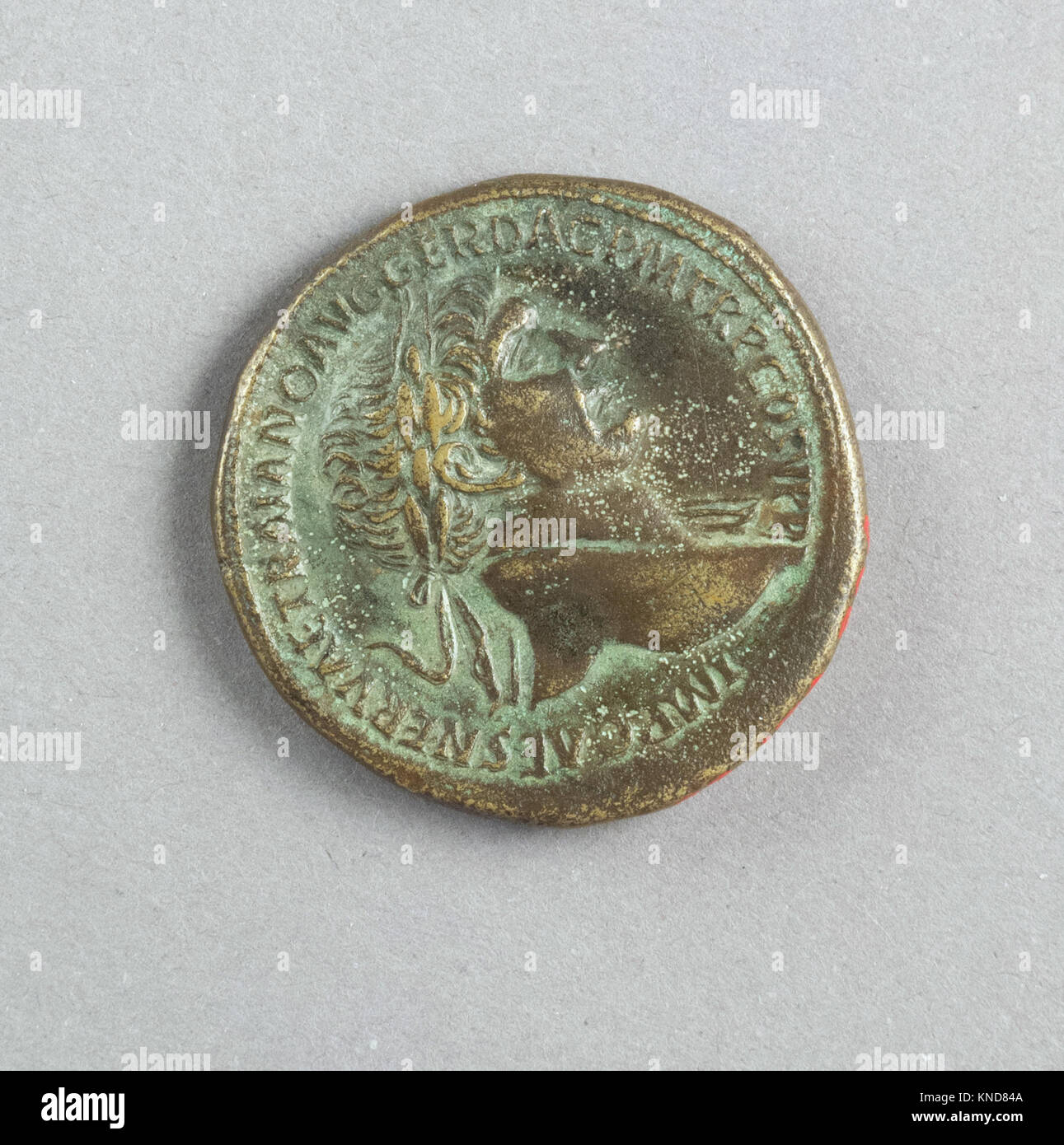 A bronze sestertius coin of Emperor Trajan, dating back to the Roman ...