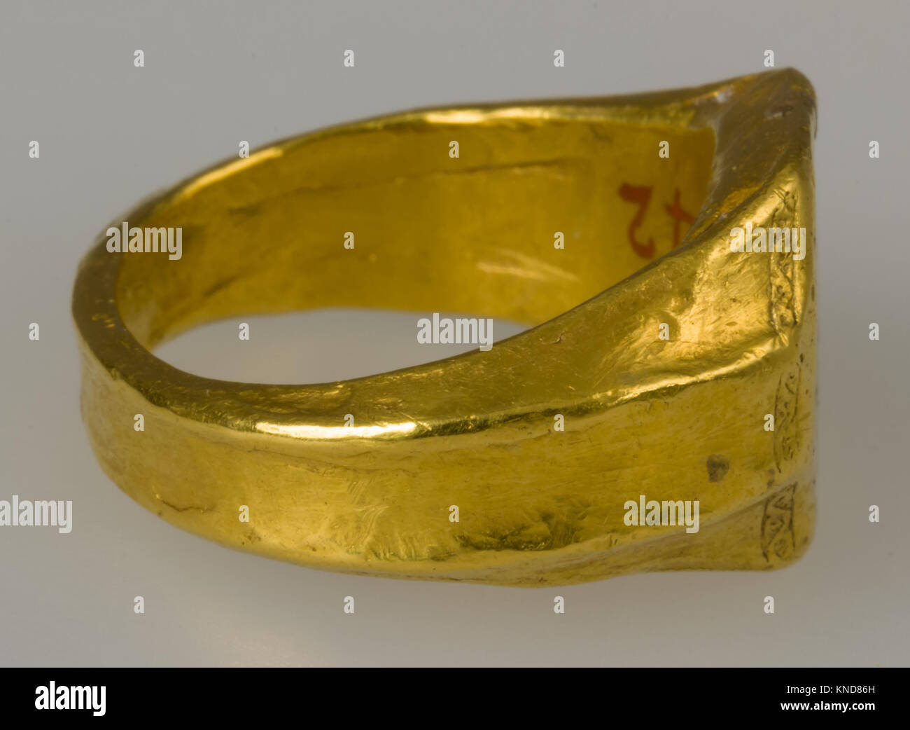 A gold signet ring dating from the Byzantine period, belonging to ...