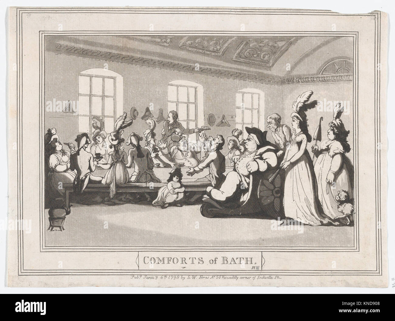 This plate from the 'Comforts of Bath' series depicts a bathing scene ...