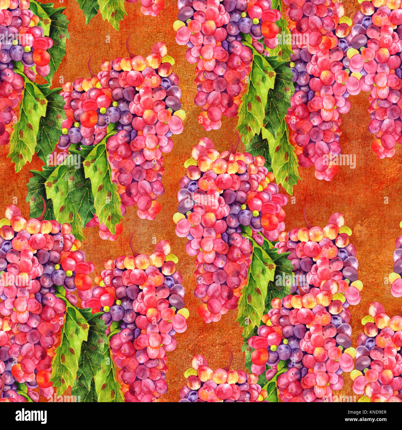 Seamless watercolor wine grapes background pattern on bronze Stock ...