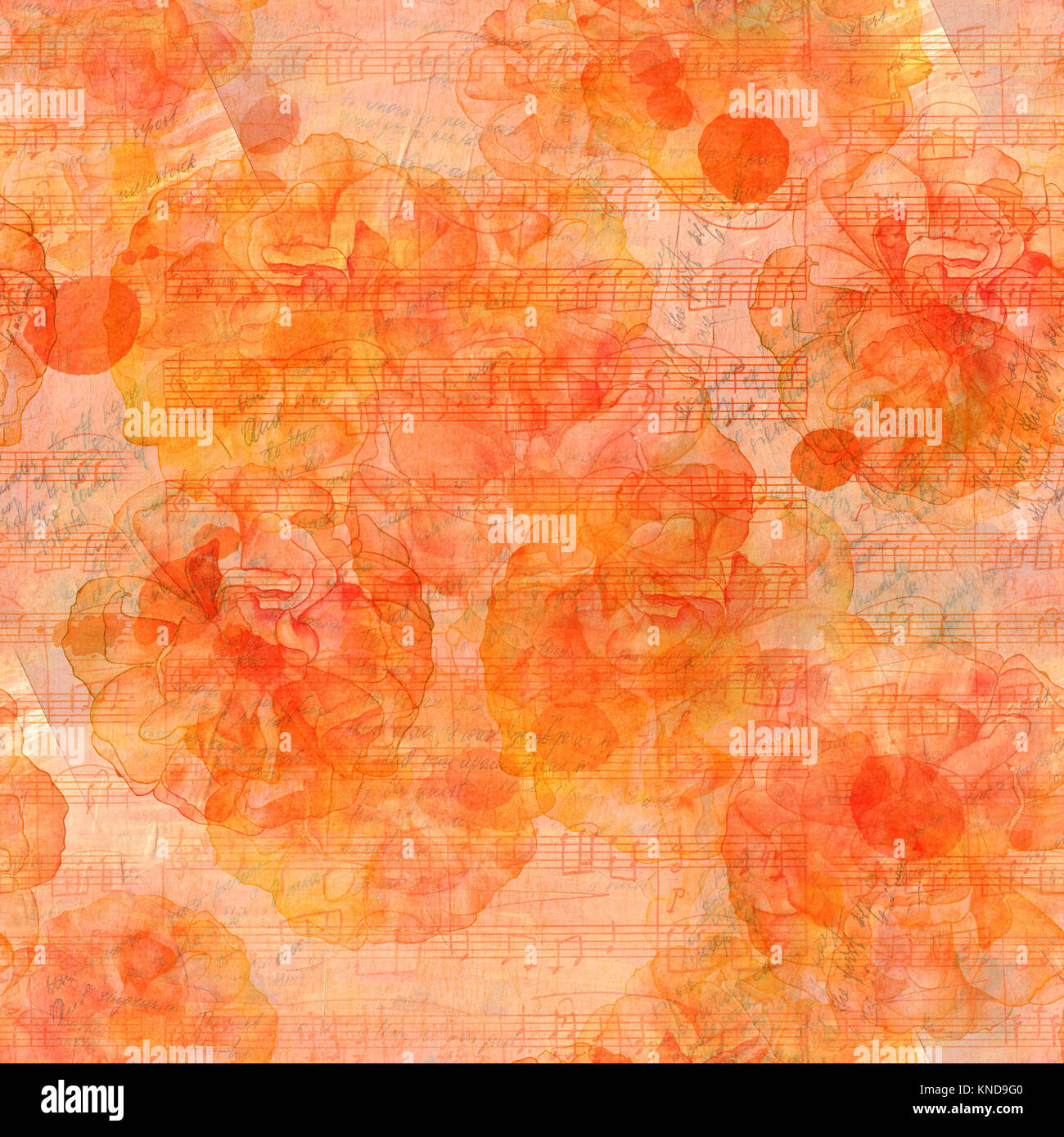 Seamless pattern of handwritten texts, music notes, and flowers Stock ...