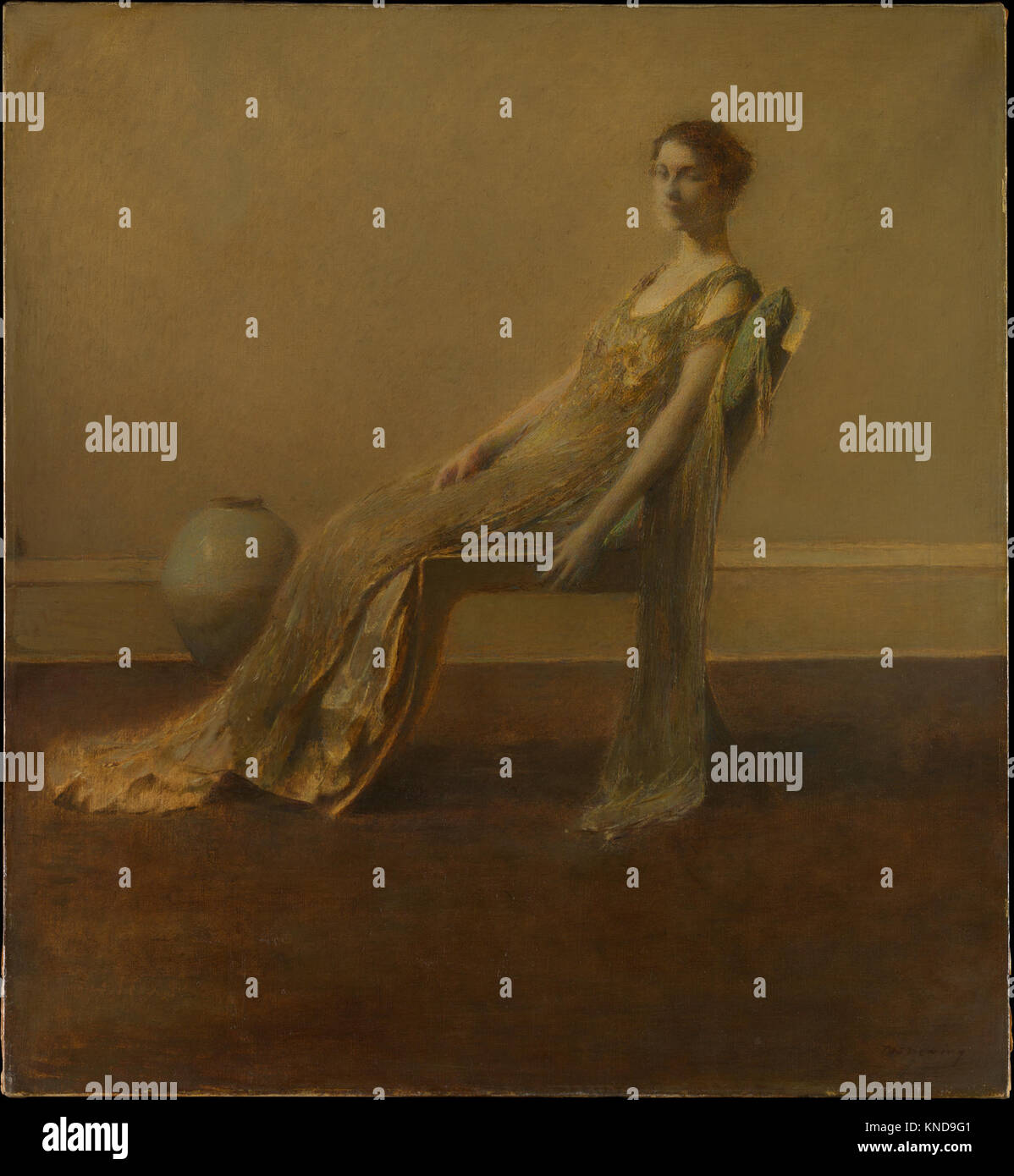 'Green and Gold' by Thomas Dewing (1851-1938) is an oil painting that ...
