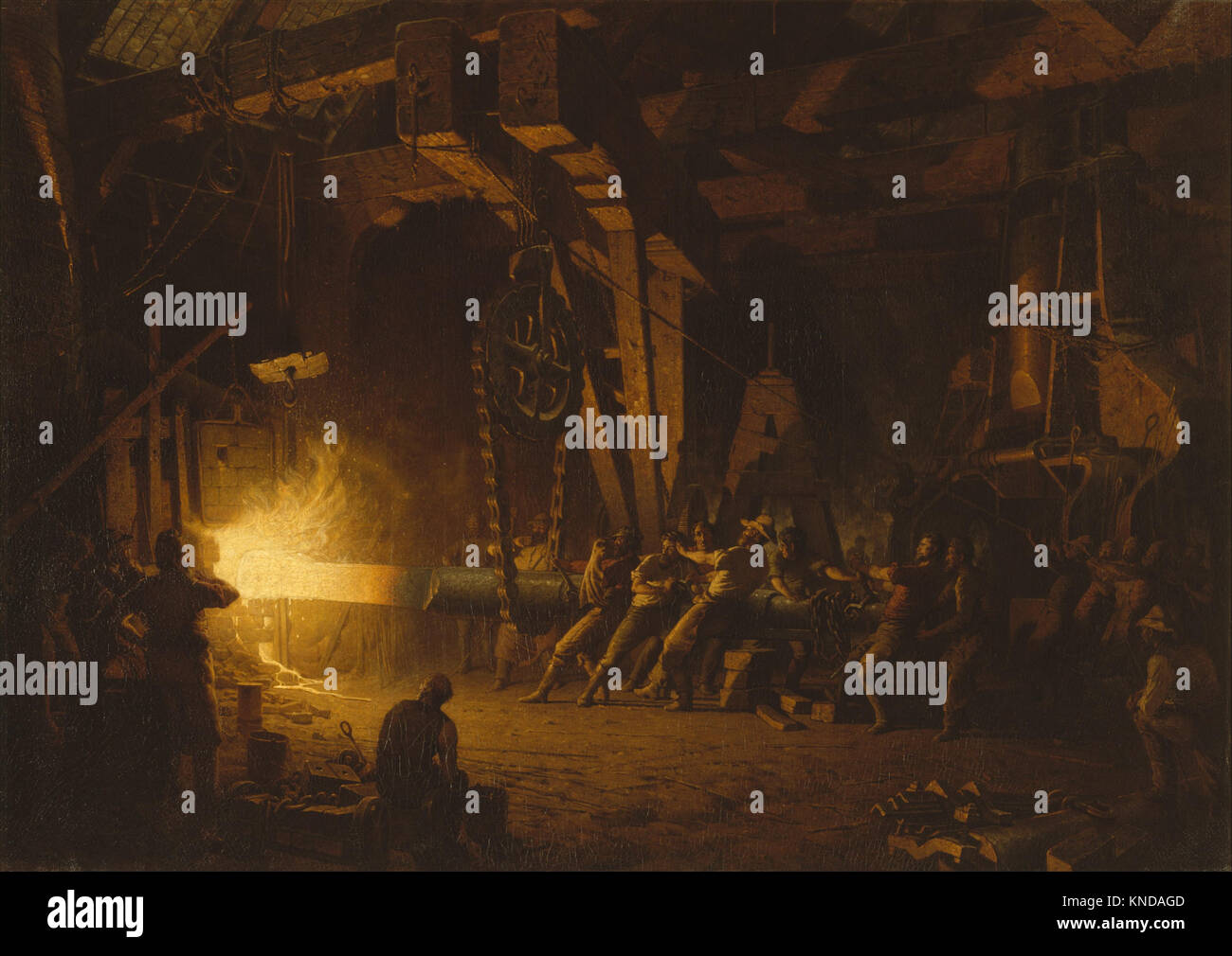 This scene illustrates the process of forging a shaft, depicting ...