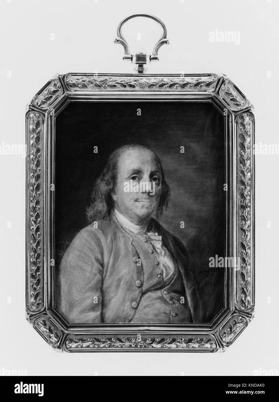 Benjamin Franklin's portrait emphasizes his distinctive features and ...