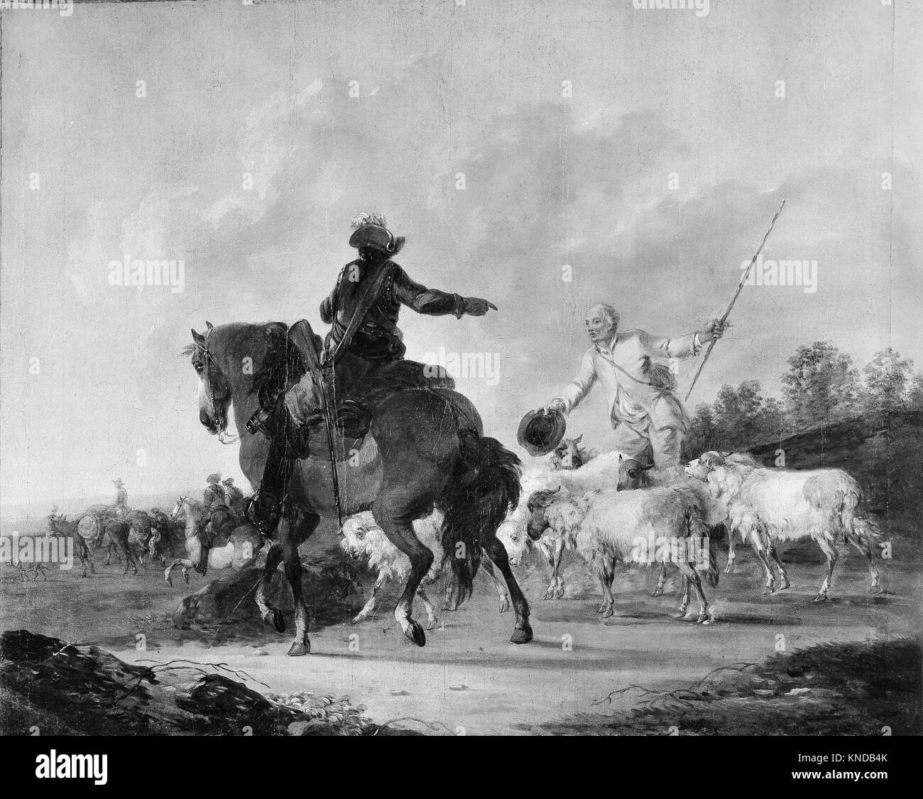 This artwork depicts a cavalier and a shepherd, representing two ...