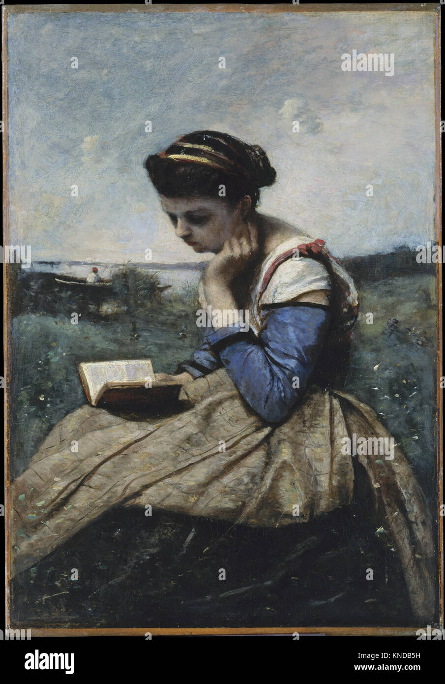This oil painting by Camille Corot depicts a woman engrossed in reading ...