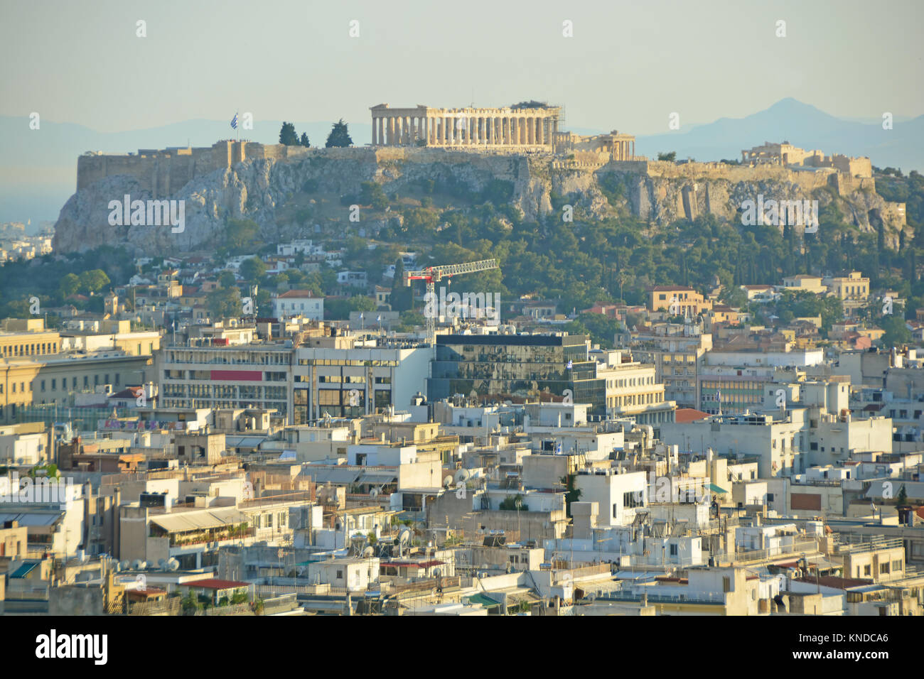 View of the Athens Acropolis, with the Parthenon on the summit at ...