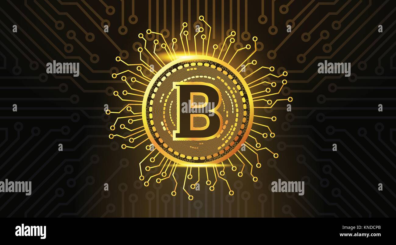 Golden Bitcoin Crypto Currency Icon Over Dark Circuit Background Modern Web Money Concept Stock ...