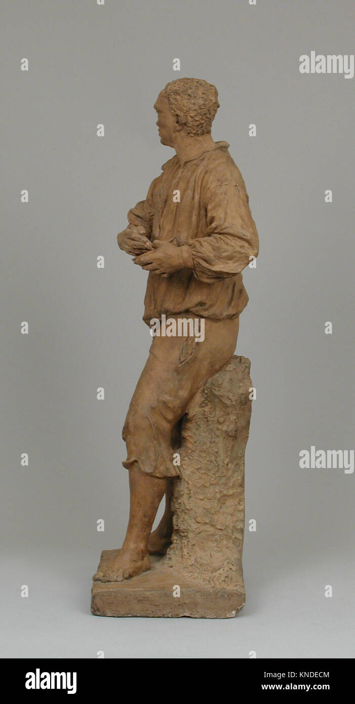 This portrait features a man dressed in ragged clothes, holding a ...