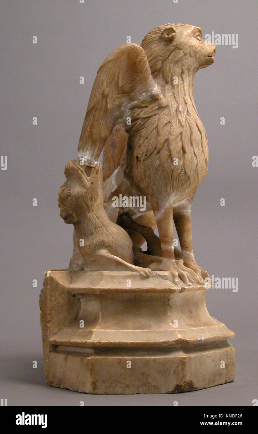A depiction of a griffin and other mythological creatures, illustrating ...