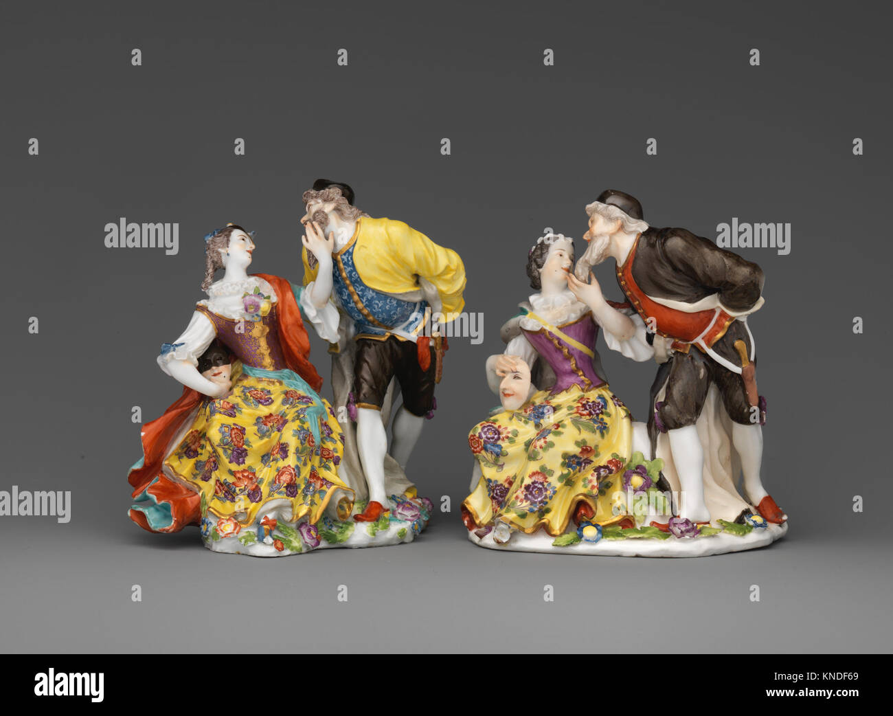 This artwork portrays Columbine and Pantaloon, characters from Commedia ...