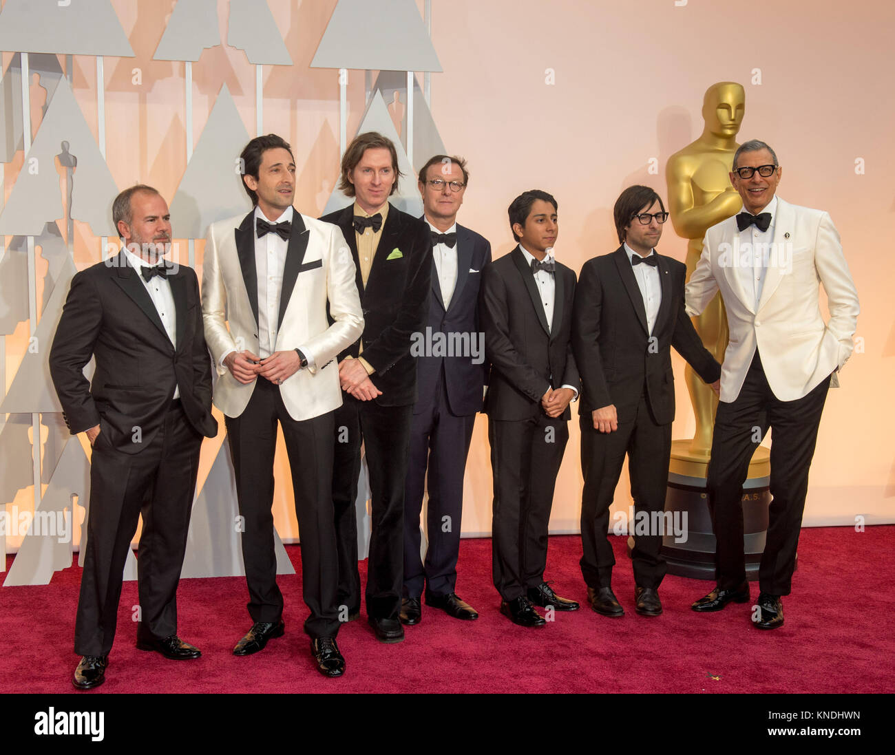 HOLLYWOOD, CA - FEBRUARY 22: Jeremy Dawso, Adrien Brody, Wes Anderson ...