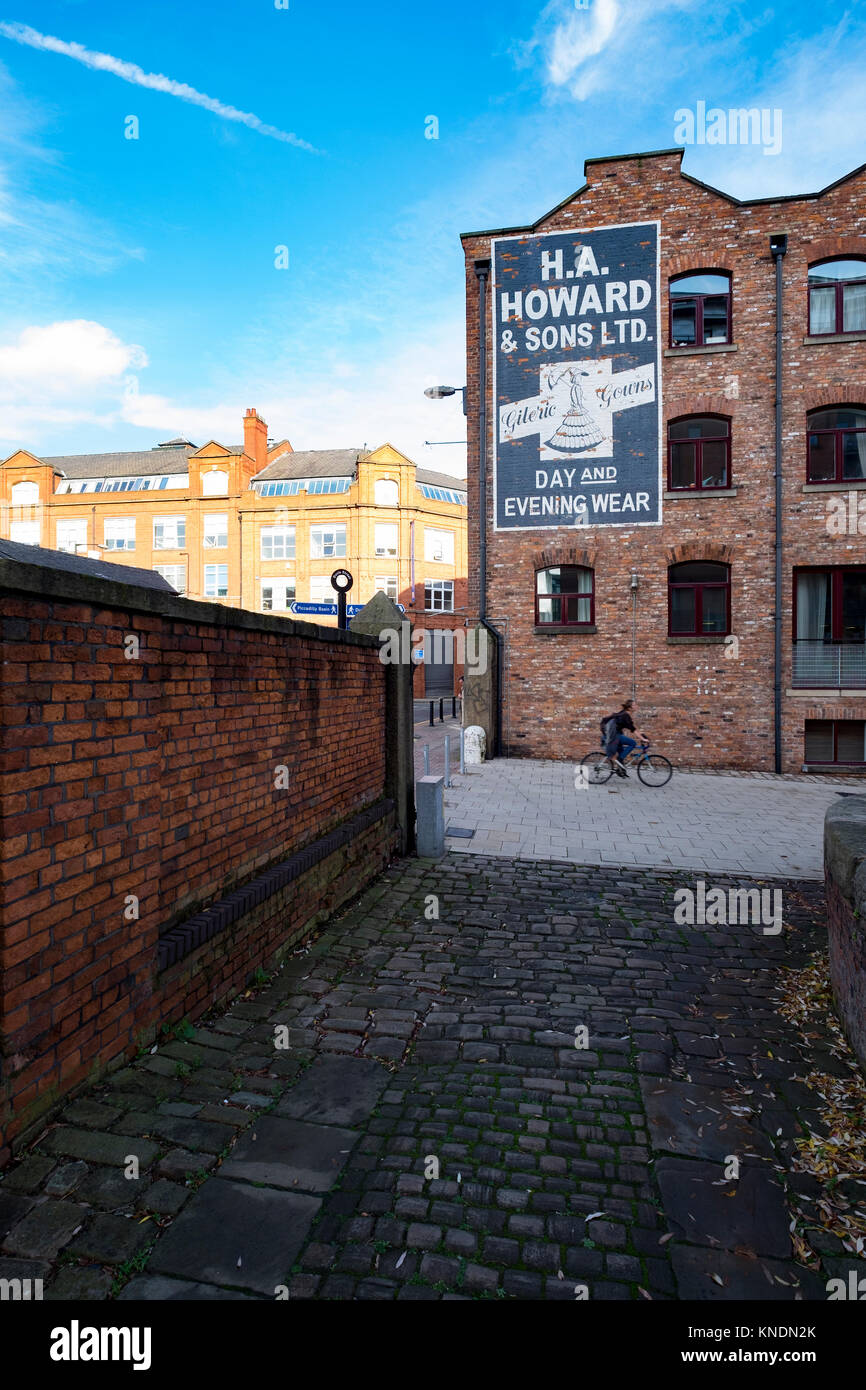 Dock area Manchester old Howard sign on gable end of brick building ...