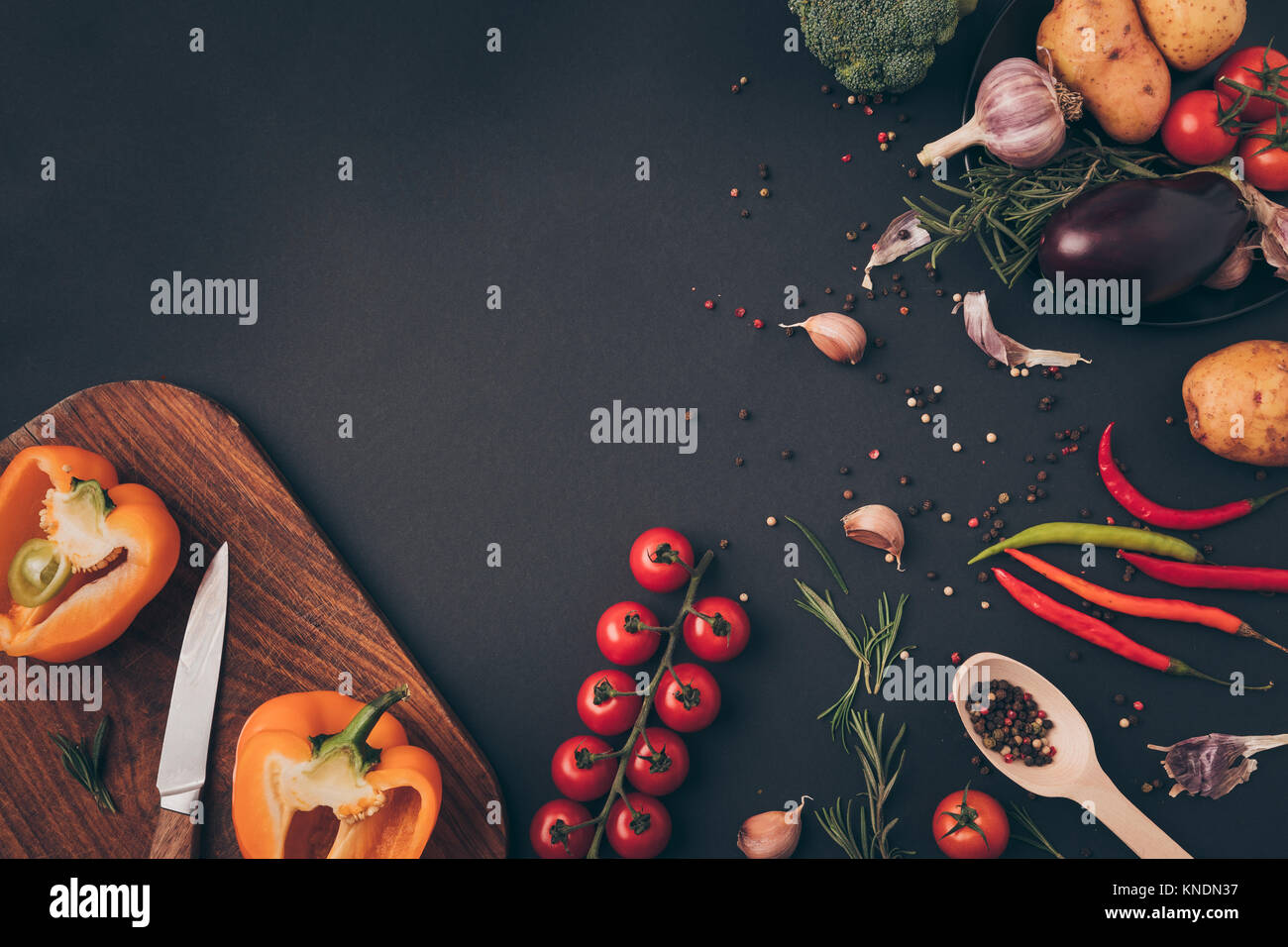 top view of vegetable ingredients for dish Stock Photo - Alamy