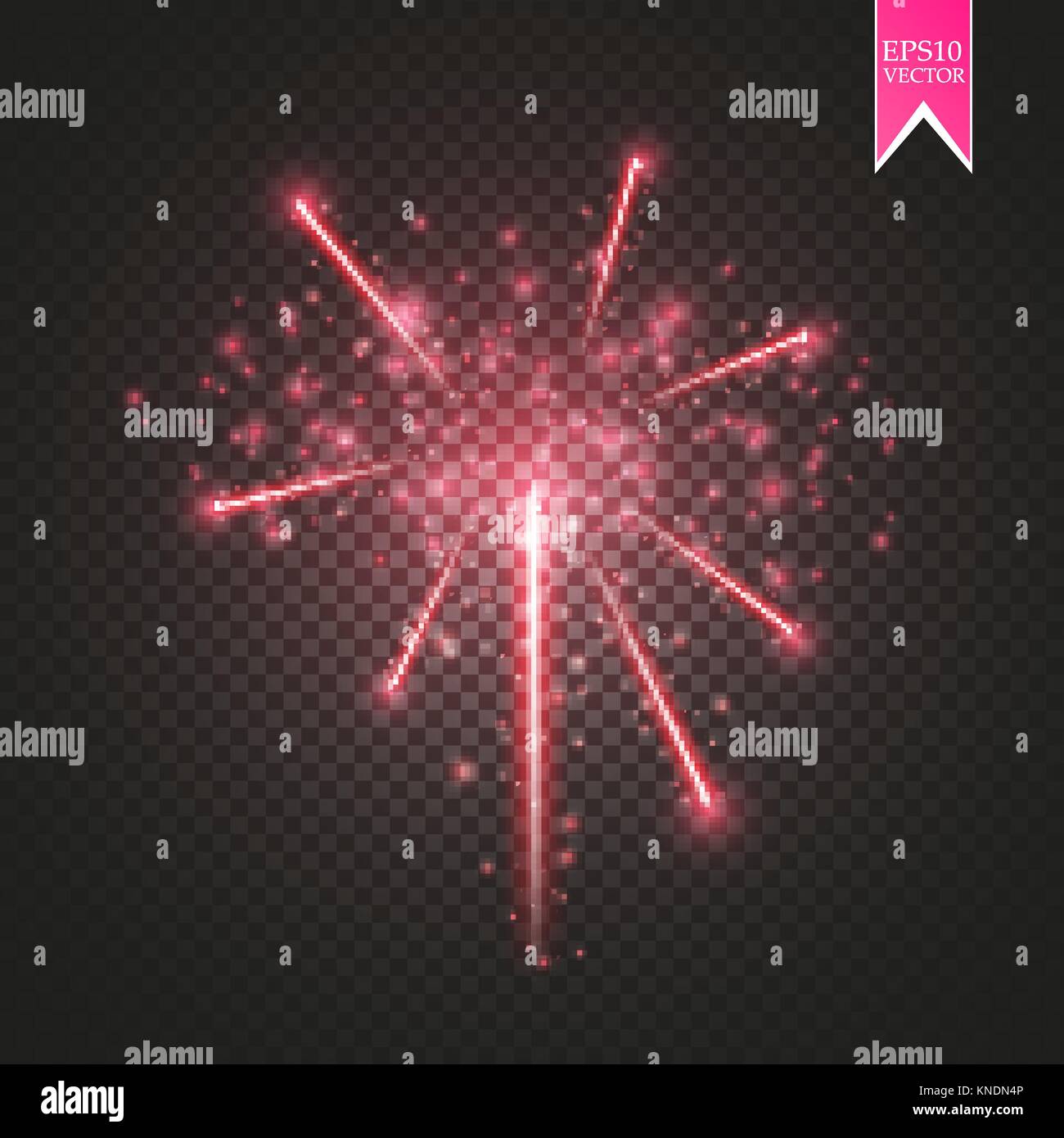 Red Firework lights effect with glowing stars in sky isolated on ...