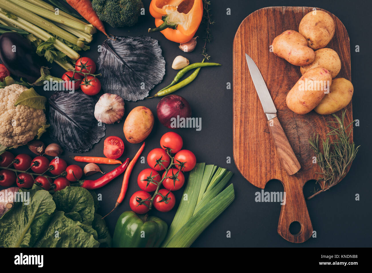 ripe vegetables and wooden board Stock Photo - Alamy