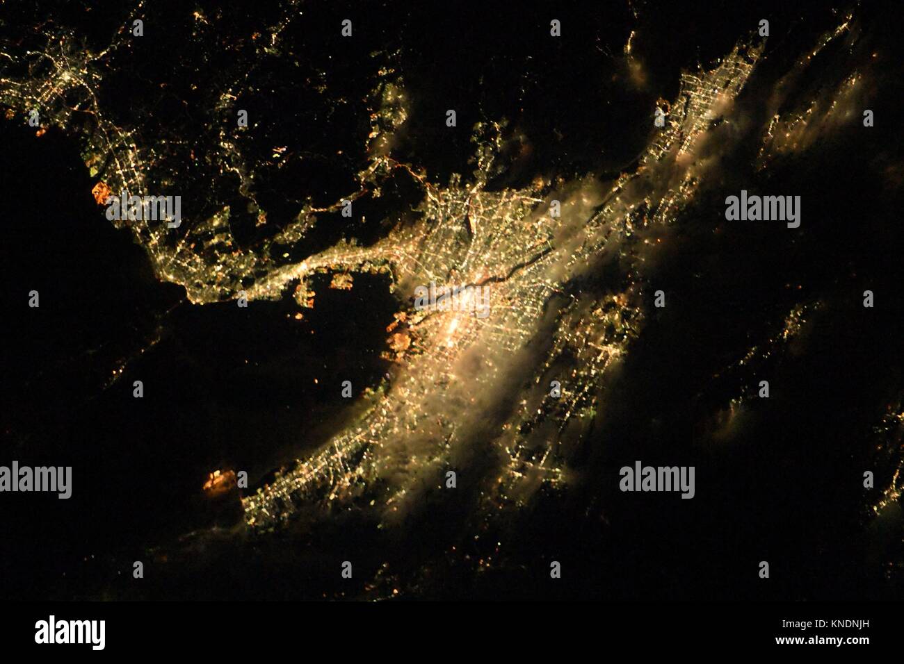 Nighttime view of Osaka Japan seen from the International Space Station ...
