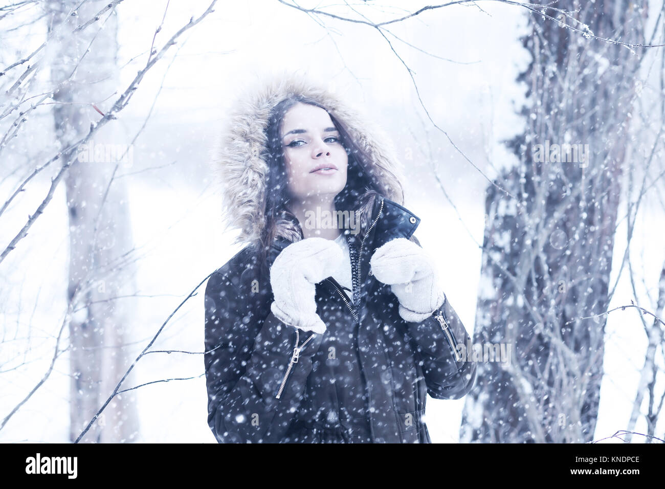 Beautiful girl in a beautiful winter snow Stock Photo - Alamy
