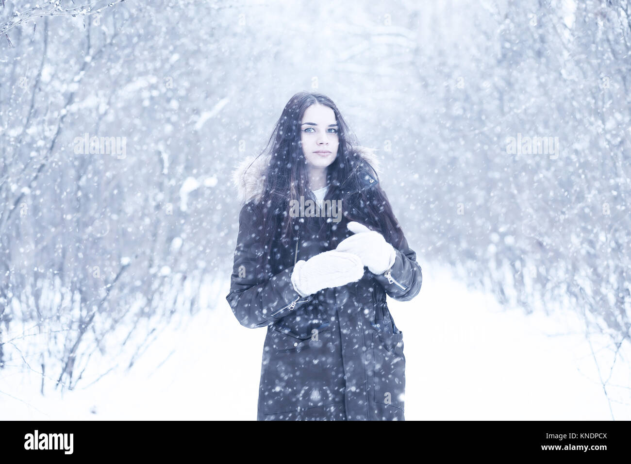Beautiful girl in a beautiful winter snow Stock Photo - Alamy